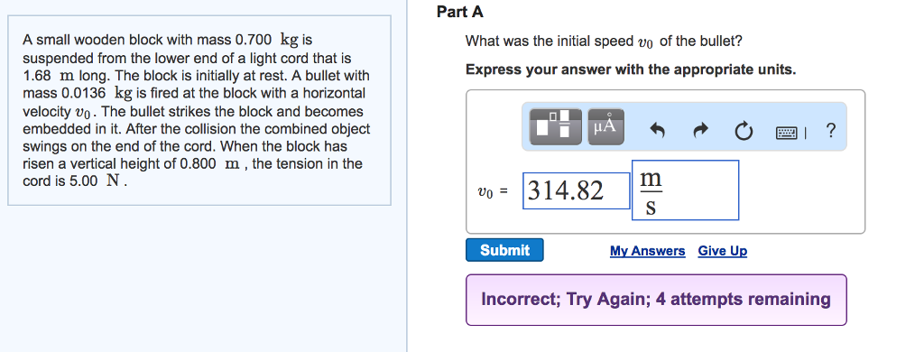 Solved A small wooden block with mass 0.700 kg is suspended | Chegg.com