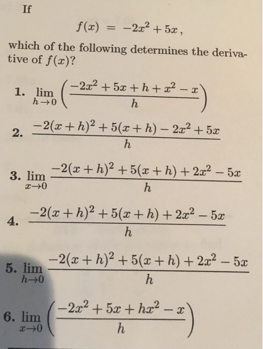 Solved If f(x) = -2x^2 + 5x, which of the following | Chegg.com