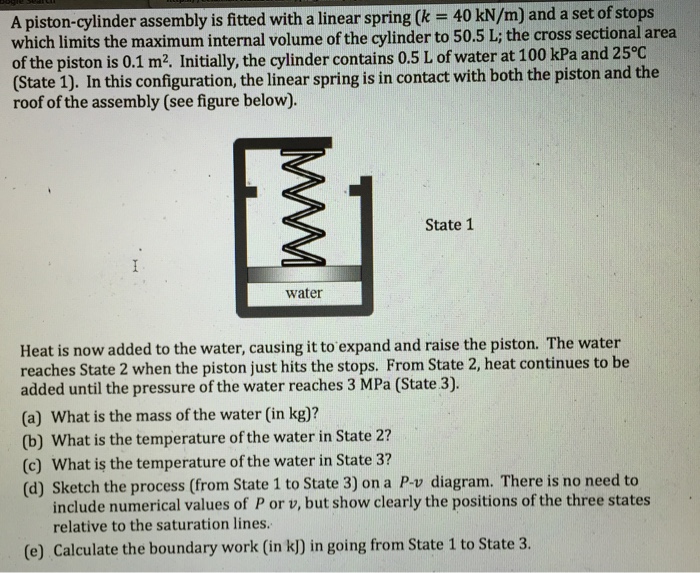 Solved A piston-cylinder is fitted with a linear spring (k | Chegg.com