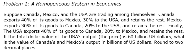 Solved Problem 1: A Homogeneous System in Economics Suppose | Chegg.com