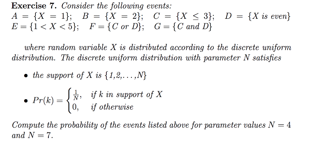 Solved Exercise 7. Consider the following events where | Chegg.com