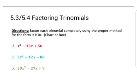 Solved 5.3/5.4 Factoring Trinomials Directions: factor each | Chegg.com