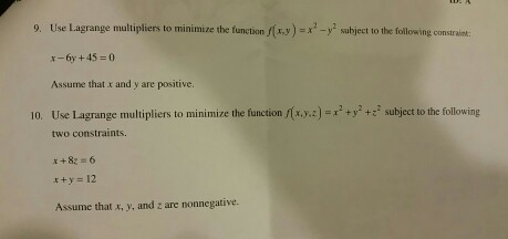 Solved Use Lagrange multipliers to minimize the function | Chegg.com