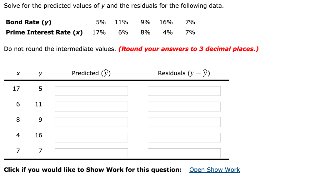 Solved Solve for the predicted values of y and the residuals | Chegg.com
