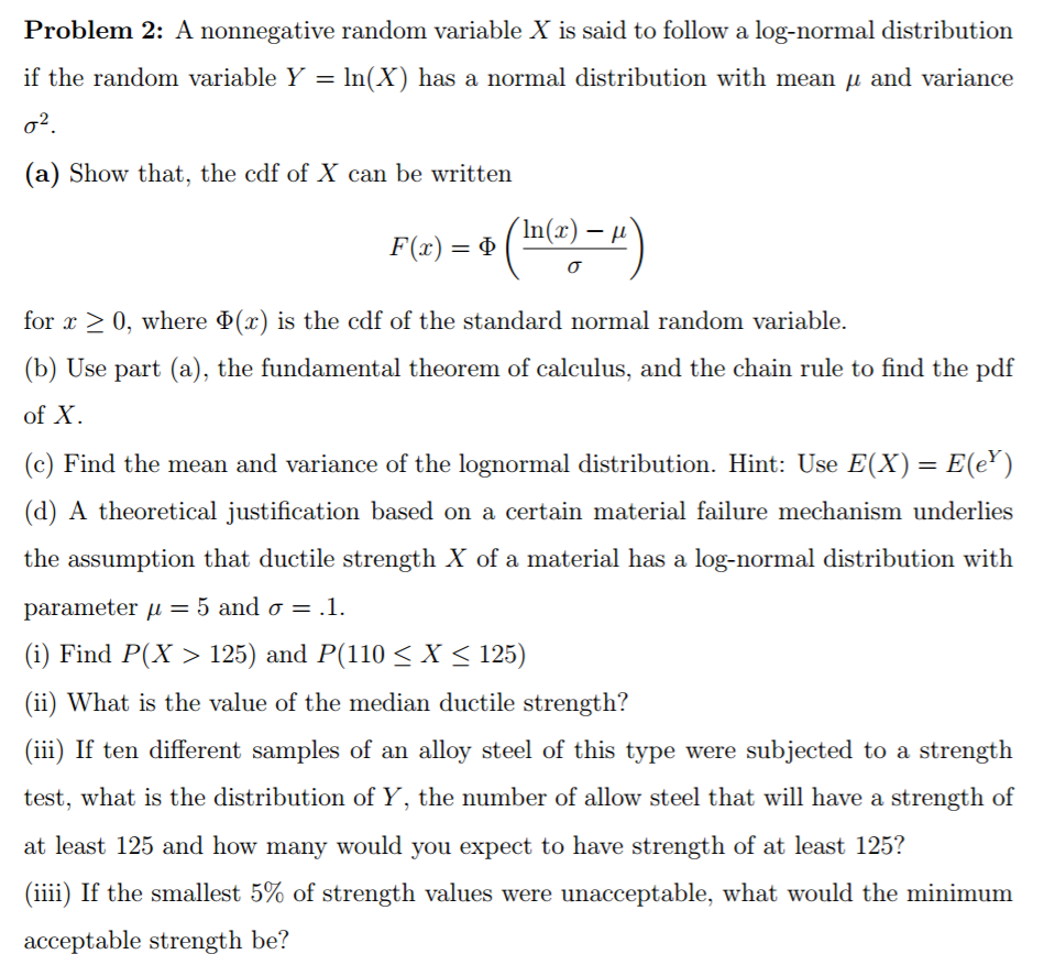 Solved A Nonnegative Random Variable X Is Said To Follow A