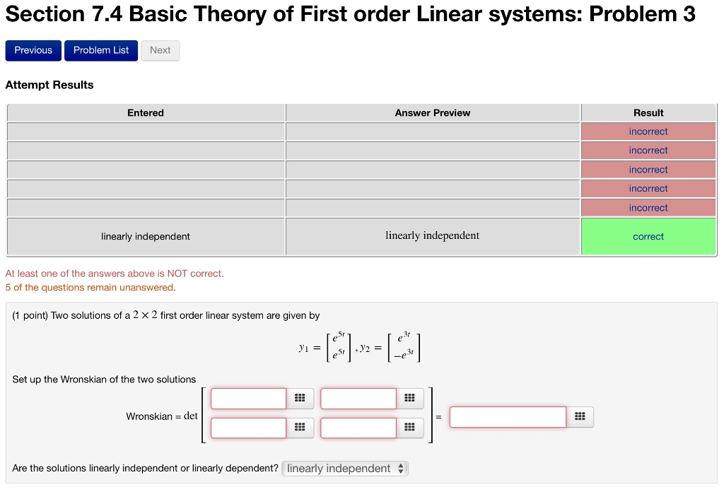 Solved Two solutions of a 2 times 2 first order linear | Chegg.com