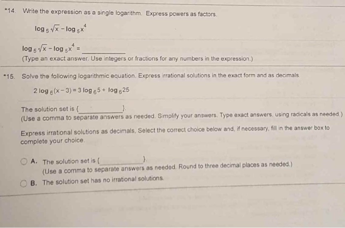 Solved 14. Write the expression as a single logarithm. | Chegg.com