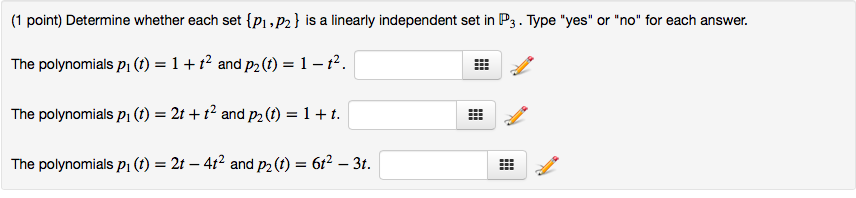Solved Determine whether each set {p_1, p_2} is a linearly | Chegg.com