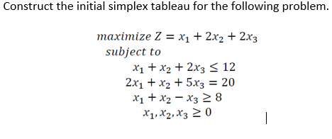 Solved Construct the initial simplex tableau for the | Chegg.com