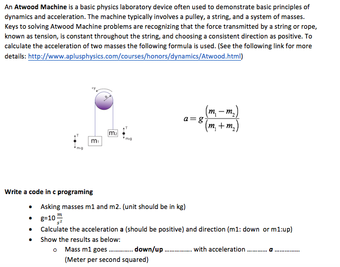 Solved An Atwood Machine is a basic physics laboratory | Chegg.com