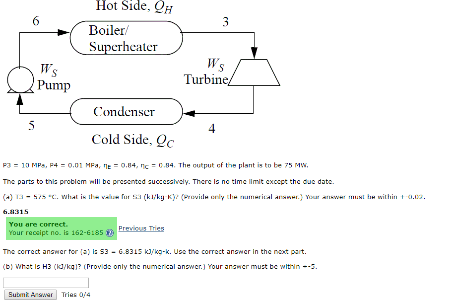 Solved Hot Side, OH 6 Boiler/ Superheater Turbine , Pump ( | Chegg.com