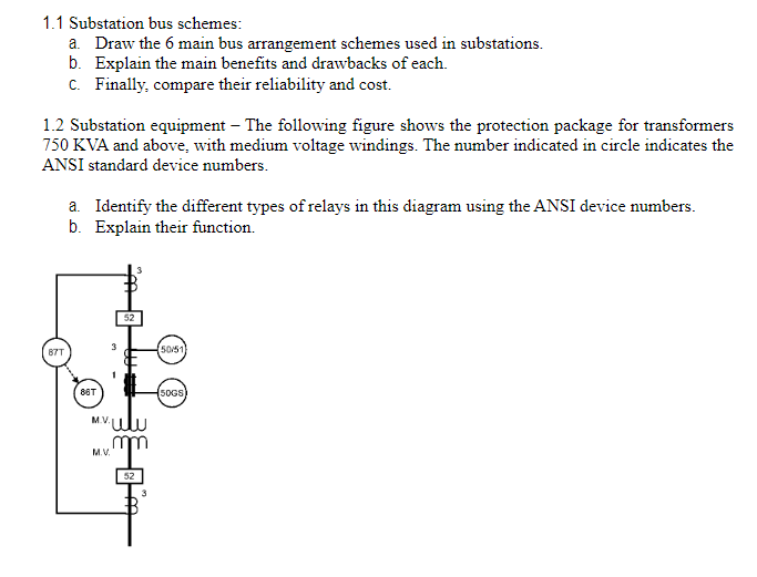 Solved 1.1 Substation bus schemes Draw the 6 main bus | Chegg.com