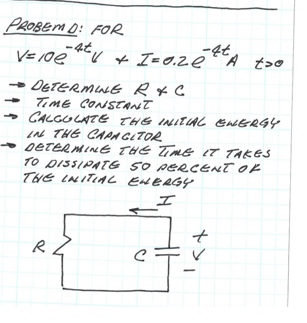 Solved For v=10e^-4t v+I=0.2e^-4tA t>0 determine R+C Time | Chegg.com