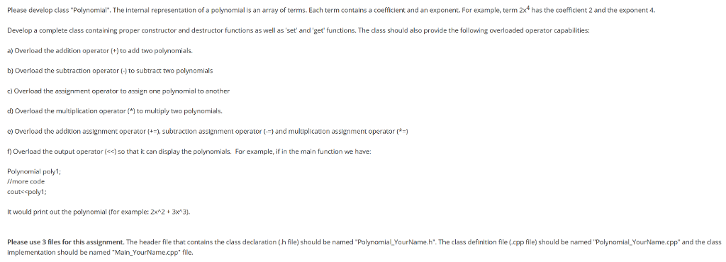 Please develop class "Polynomial". The internal | Chegg.com