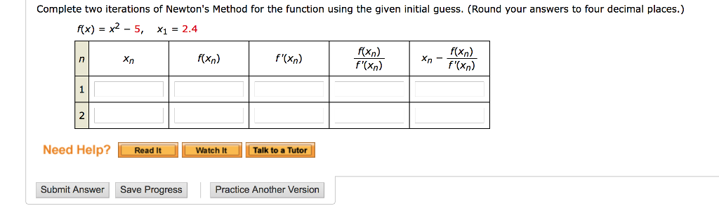 Solved Complete Two Iterations Of Newton S Method For The