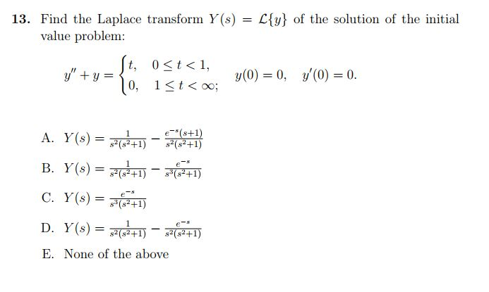Solved Find The Laplace Transform Y S L {y} Of The