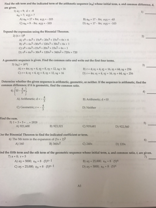 Solved Find the nth term and the indicated term of the | Chegg.com
