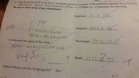 Solved Using the general form of the Wave Amplitude equation | Chegg.com