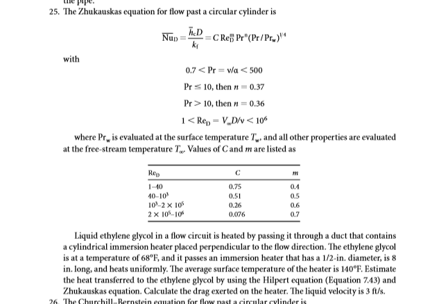 he pipe 25. The Zhukauskas equation for flow past a | Chegg.com