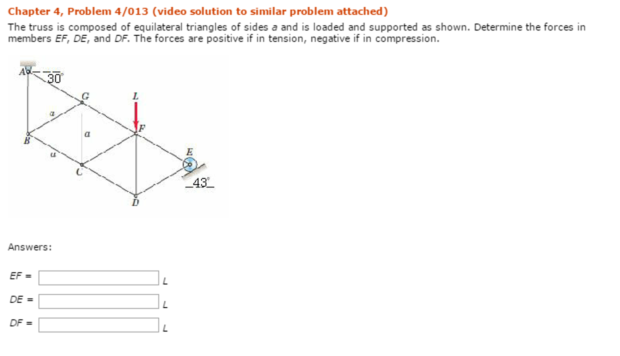 Solved The truss is composed of equilateral triangles of | Chegg.com