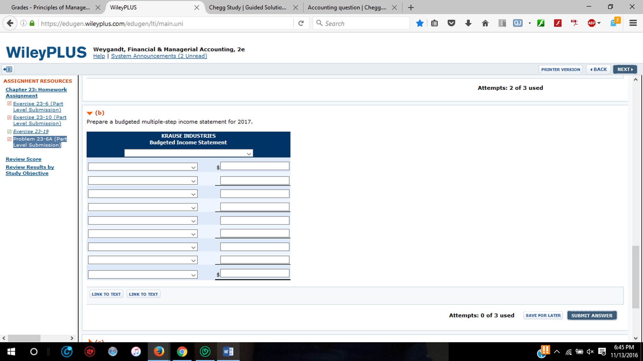 Solved Problem 23-6A (Part Level Submission) Krause | Chegg.com