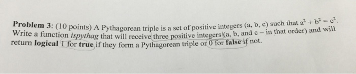 A Pythagorean triple is a set of positive integers | Chegg.com