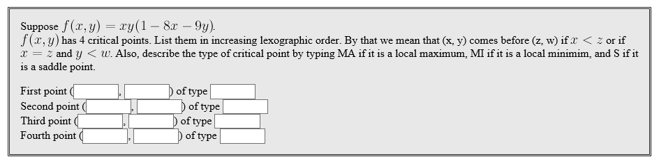 Solved Suppose . has 4 critical points. List them in | Chegg.com