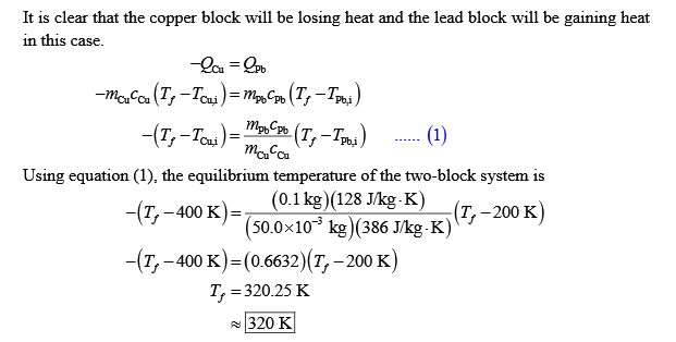 Solved A 50.0 g block of copper whose temperature is 400 K | Chegg.com
