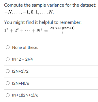 Solved Compute the sample variance for the dataset: You | Chegg.com