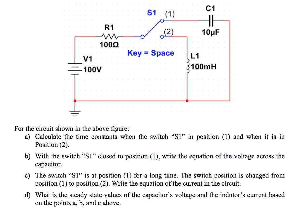 Solved C1 S1 (1) R1 1002 Key Space L1 V1 100mH ?100V For the | Chegg.com
