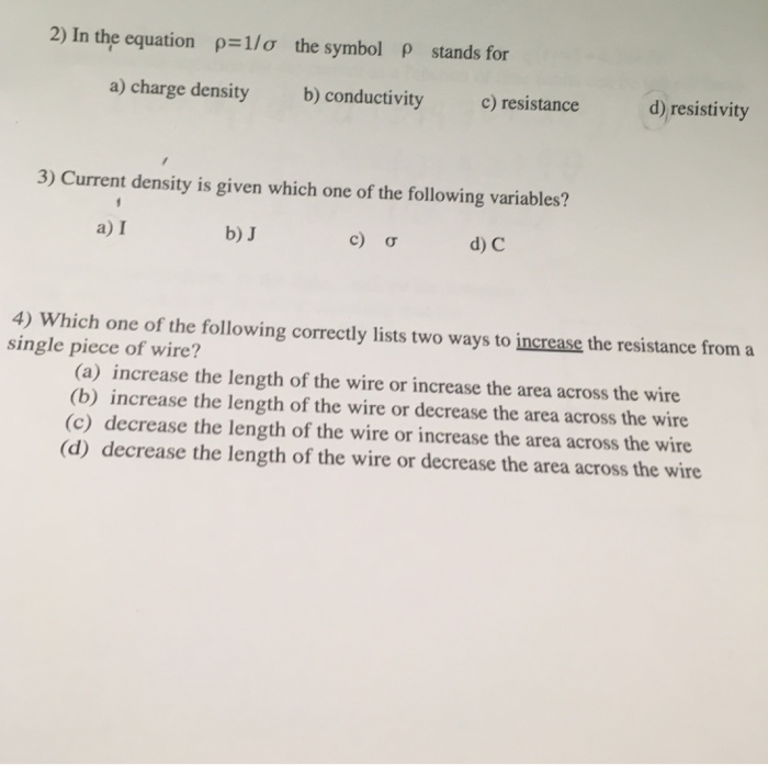 Solved In the equation rho = 1/sigma the symbol rho stands | Chegg.com