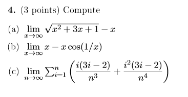 Solved Compute (a)limit x tends to infinity root(x^2+3x+1)-x | Chegg.com
