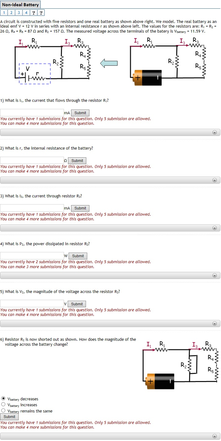 Solved Non-ldeal Battery 1 23 4? A circuit is constructed | Chegg.com