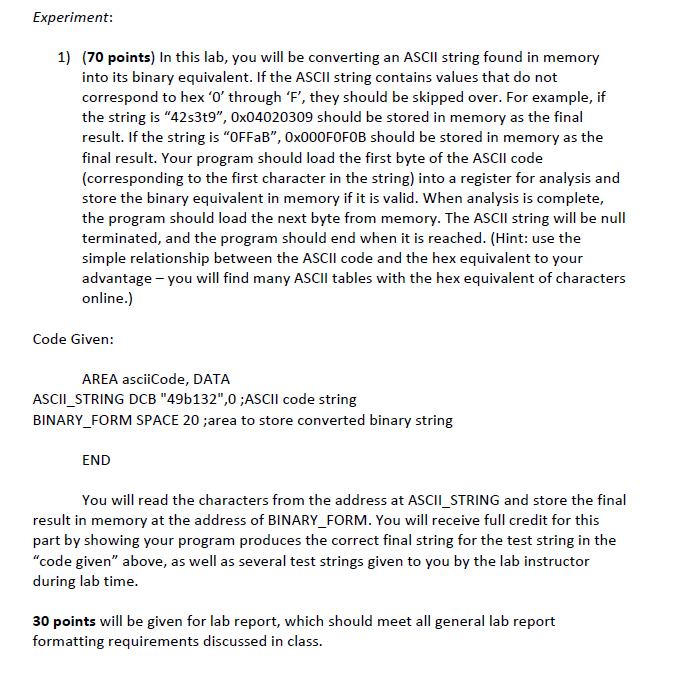 Solved In this lab, you will be converting an ASCII string | Chegg.com