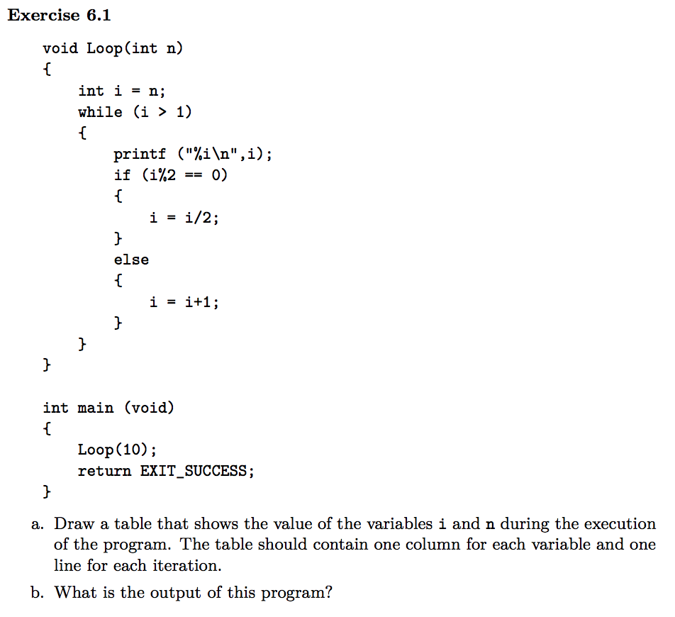 Solved Exercise 6.1 void Loop (int n) int i = n; while (i > | Chegg.com