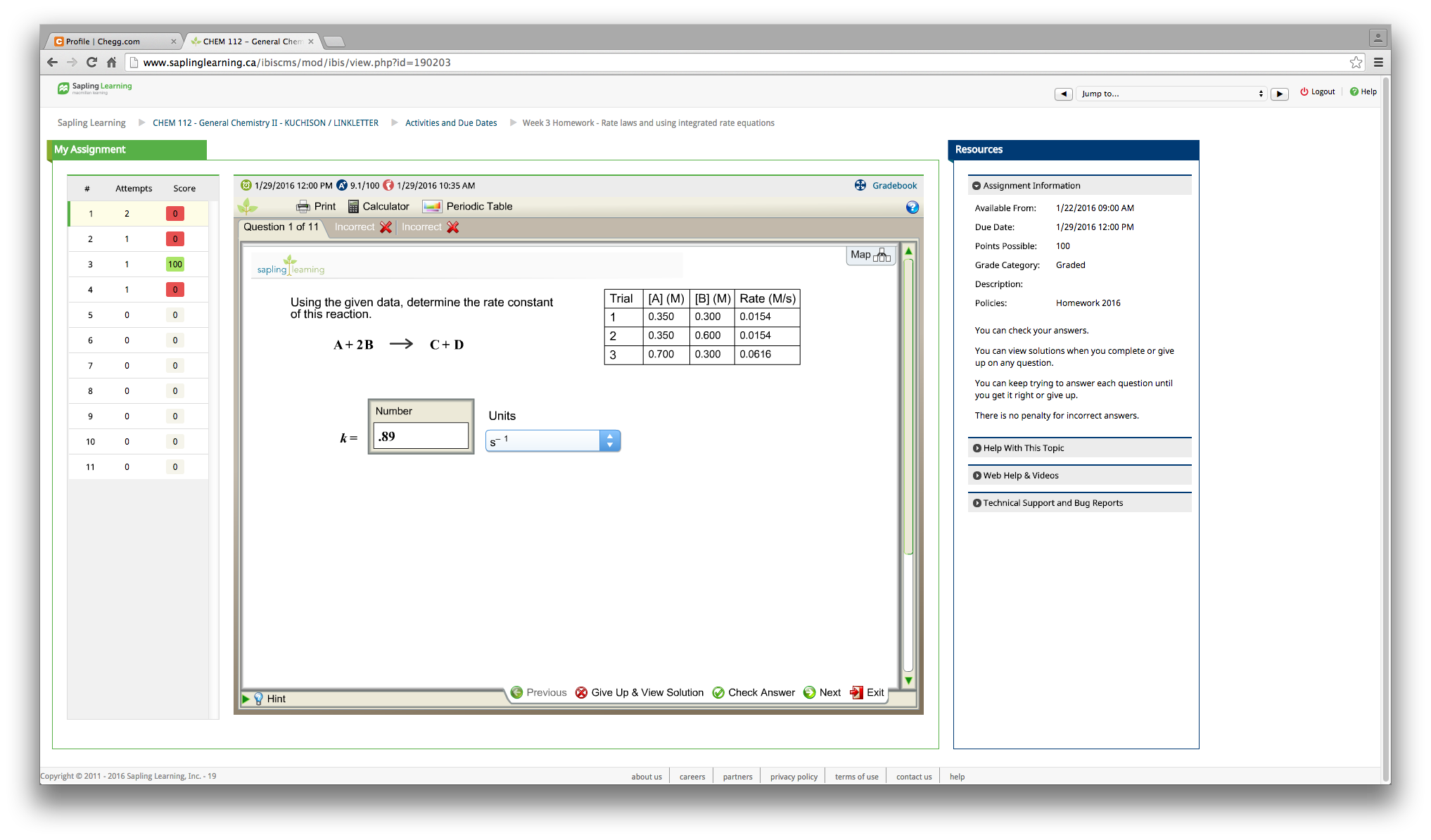 Solved Using the given data, determine the rate constant of | Chegg.com