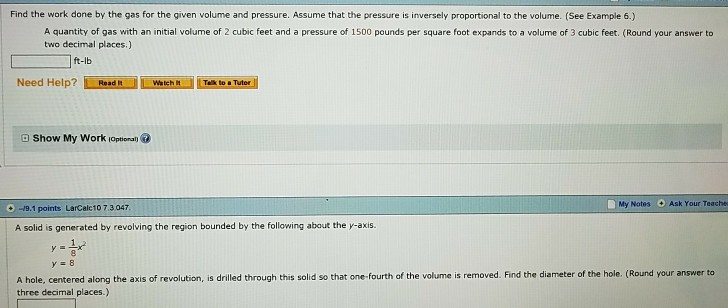 Solved Find the work done by the gas for the given volume | Chegg.com