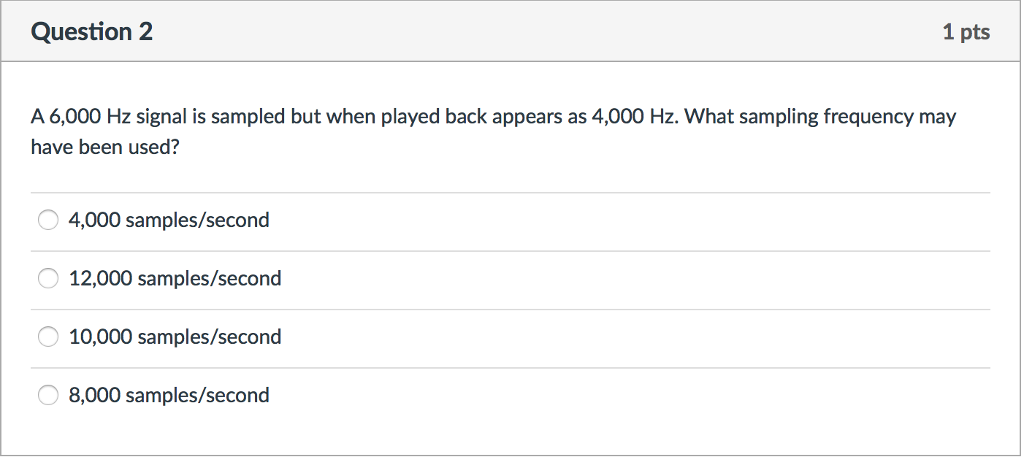 Solved A 6,000 Hz signal is sampled but when played back | Chegg.com