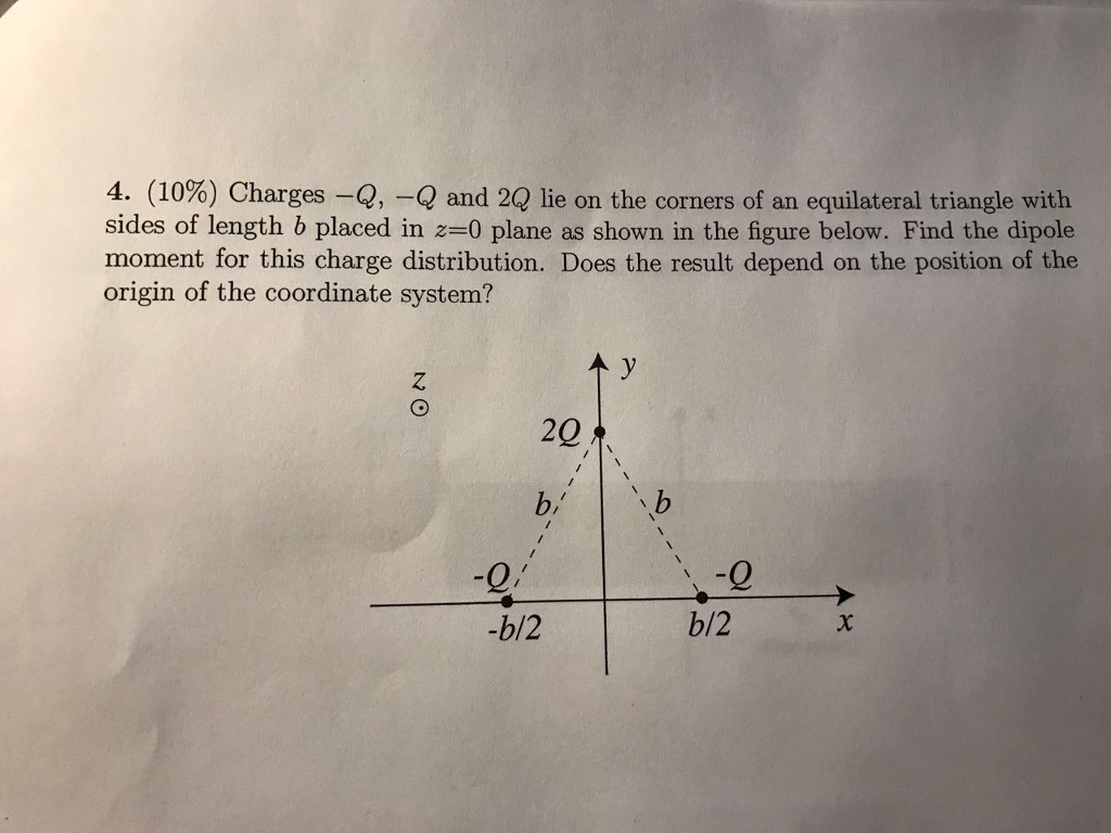 Solved Charges -Q, -Q and 2Q lie on the corners of an | Chegg.com