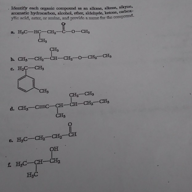 Solved Identify each organic compound as an alkane, alkene, | Chegg.com