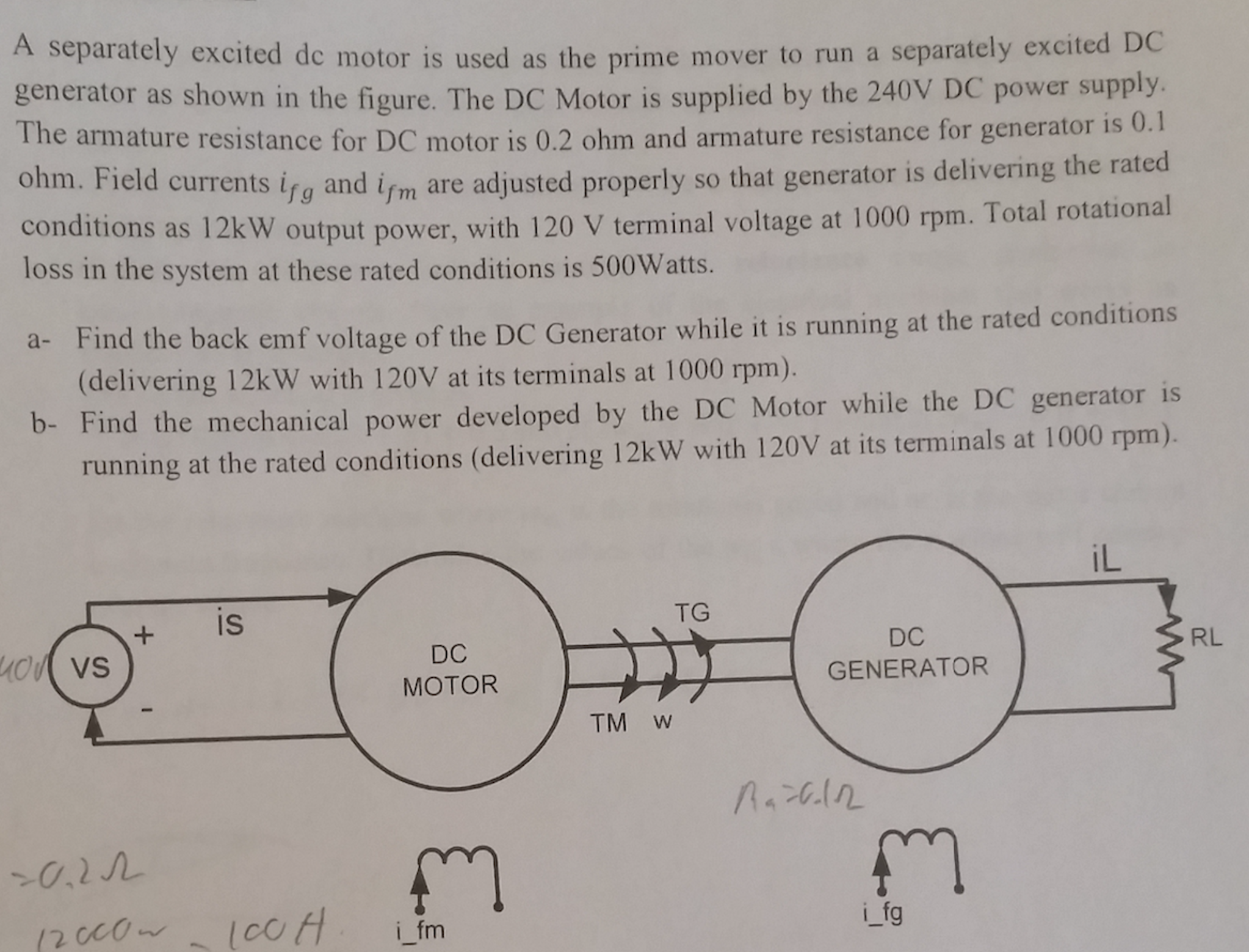 Solved A separately excited dc motor is used as the prime | Chegg.com