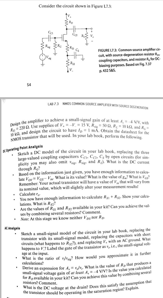Design the amplifier to achieve a small-signal gain | Chegg.com