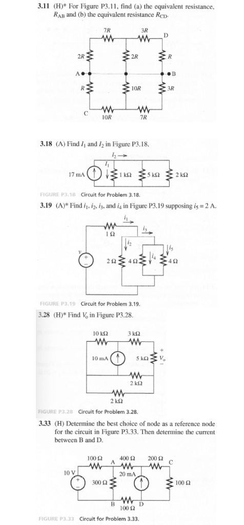 Solved For Figure P3.11, find (a) the equivalent resistance, | Chegg.com