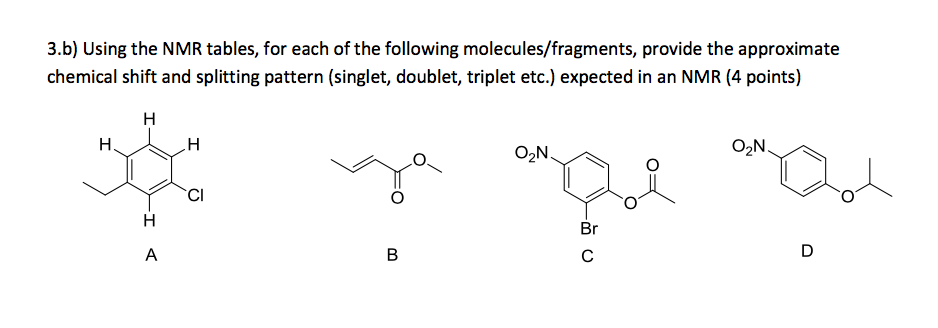 Solved 3.b) Using the NMR tables, for each of the following | Chegg.com