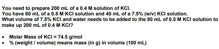 Solved You need to prepare 200 mL of a 0.4 M solution of | Chegg.com