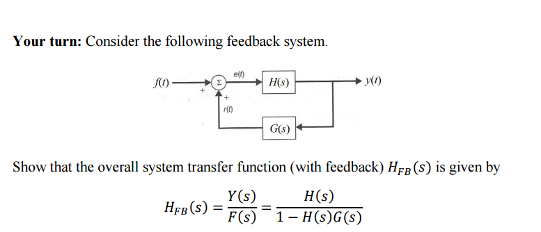 Solved Consider the following feedback system. Show that | Chegg.com