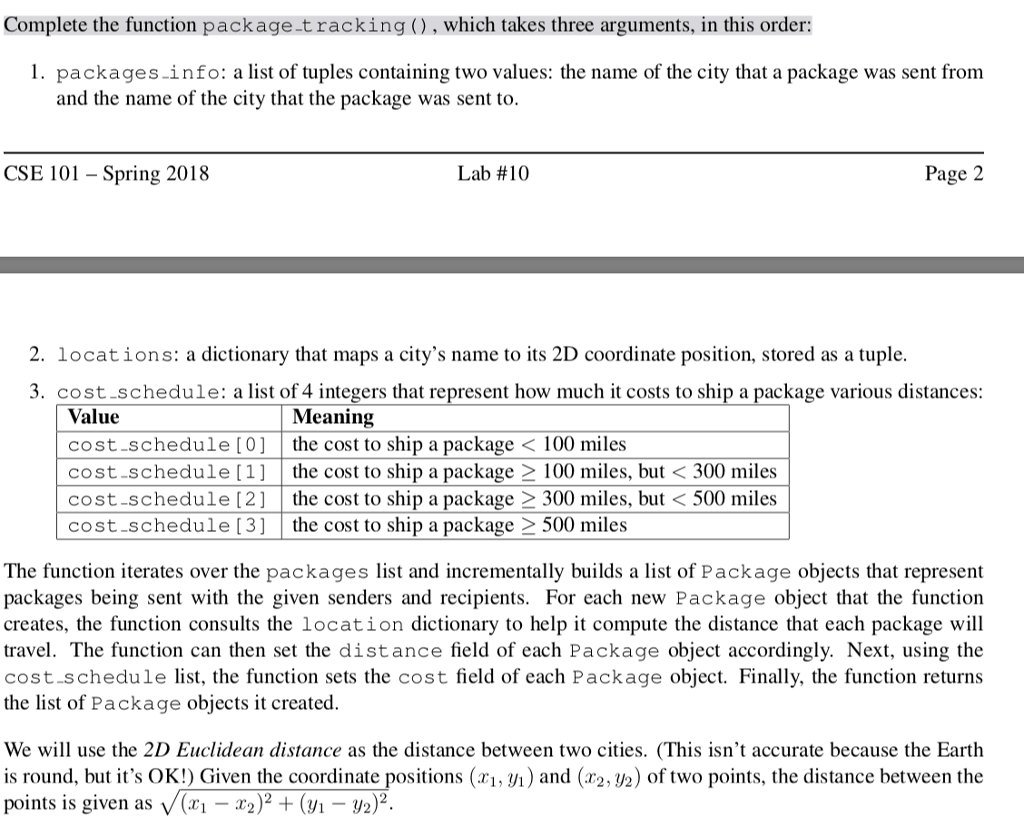 Solved Complete the function package-tracking (), which | Chegg.com