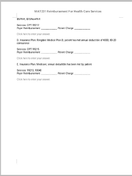 Solved MAT231 Reimbur sement For Health Care Services ase | Chegg.com