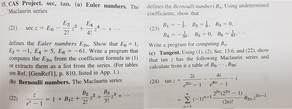 15, CAS Project. sec, tan. (a) Euler numbers. The | Chegg.com