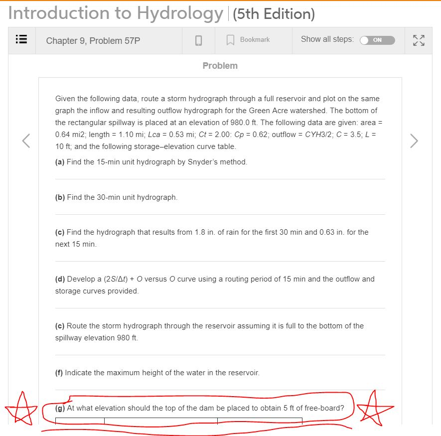 Introduction to Hydrology (5th Edition) Chapter 9, | Chegg.com